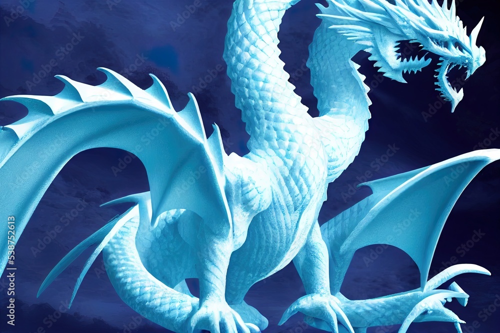 Ultra high resolution (150 Mpx) Ice dragon 3D rendered with transparent ...