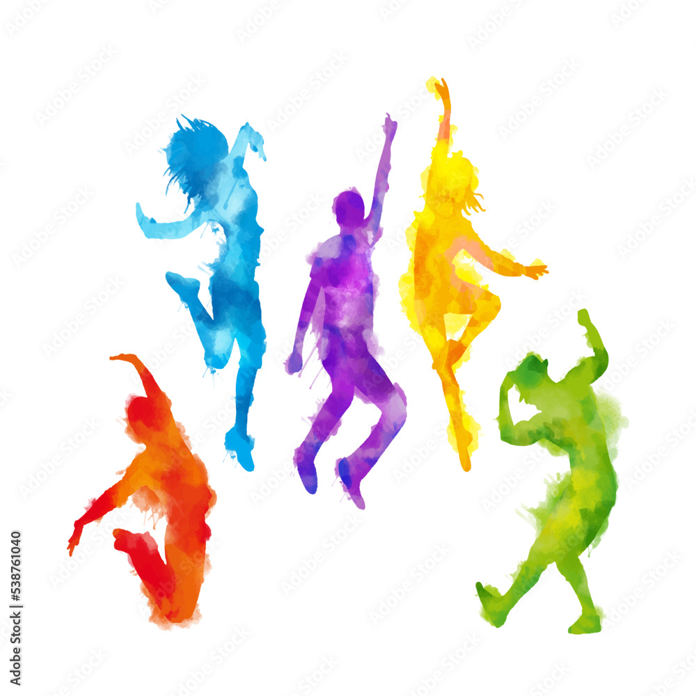 Colorful group of people jumping on white background. Stock Vector ...