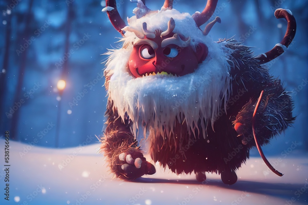 3D Rendered computer-generated holiday Krampus for the 2022-2023 Winter ...