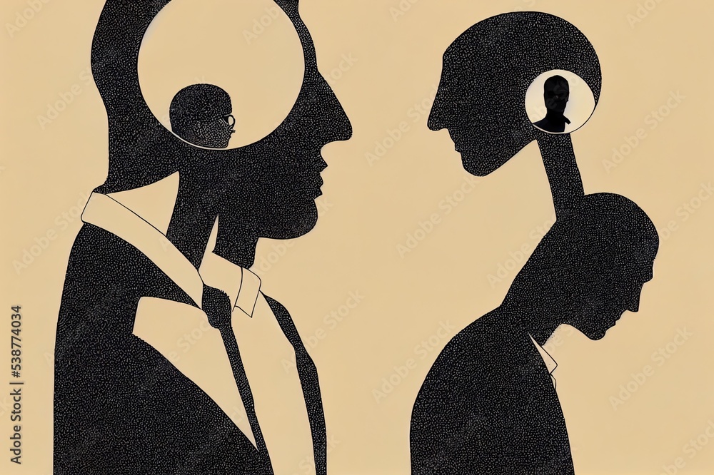 illustration of man looking at himself headless reflected in the mirror ...