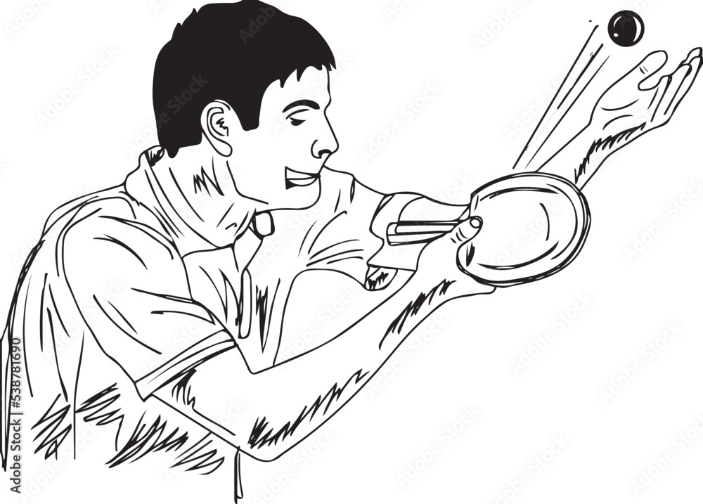 vector illustration of a table tennis player, sketch drawing of a young ...