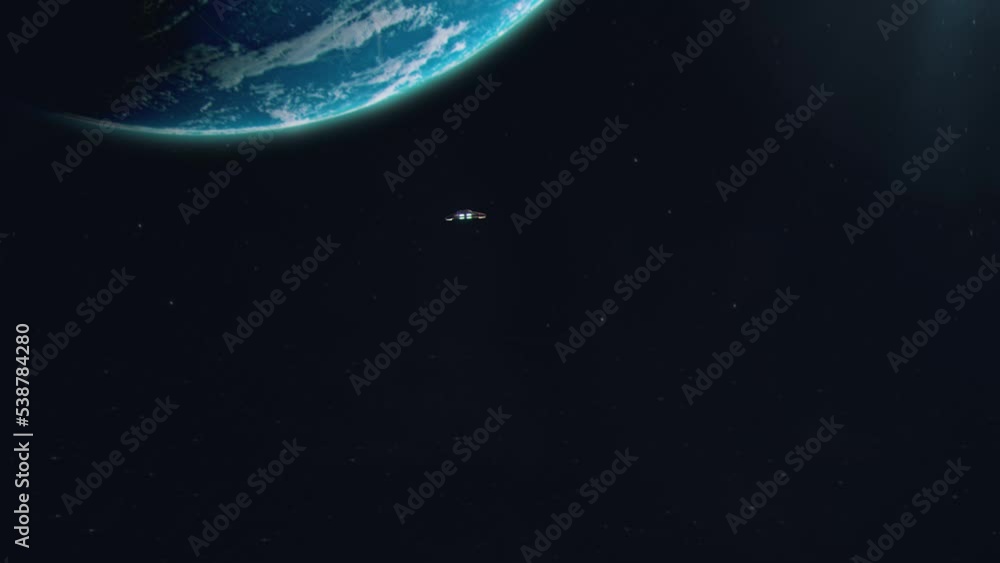 Establishing Shot of a Small Spaceship Approaching an Alien World ...