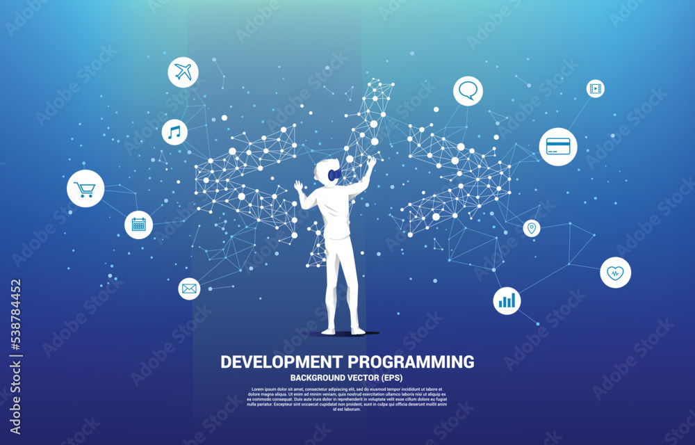 Silhouette man wear VR glasses software development programming tag ...