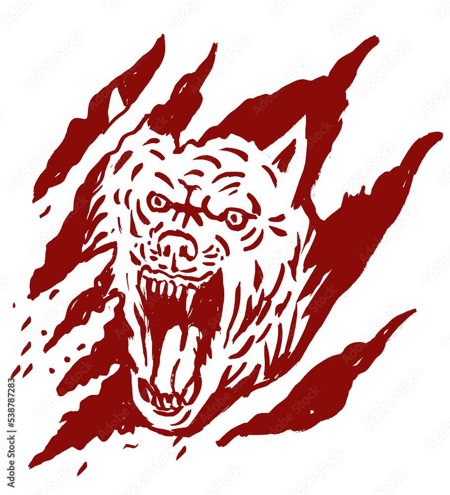 Photo & Art Print hand sketched drawing of an Angry wolf inside paw ...