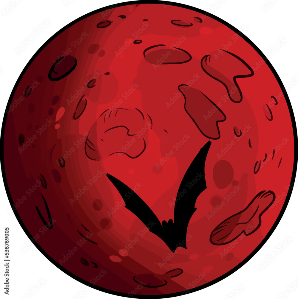 Red moon with a bat spooky doodle. Halloween comic style hand drawn ...