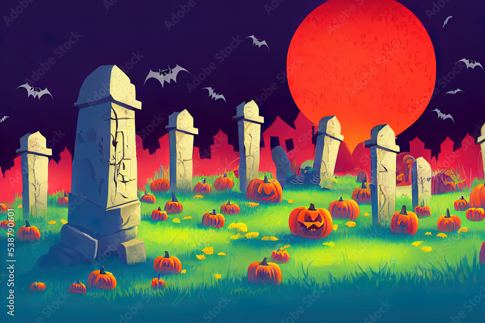 Halloween graveyard scene. Haunting nightmare hallowen background ...
