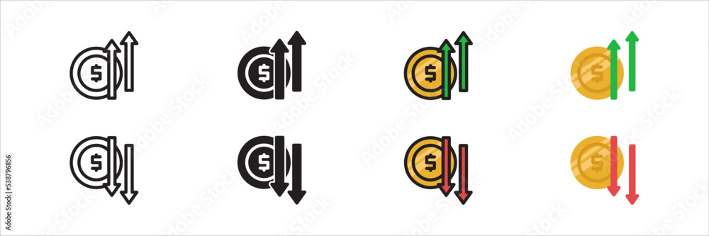 Vector icon design of price increase and price decrease, style in icon ...