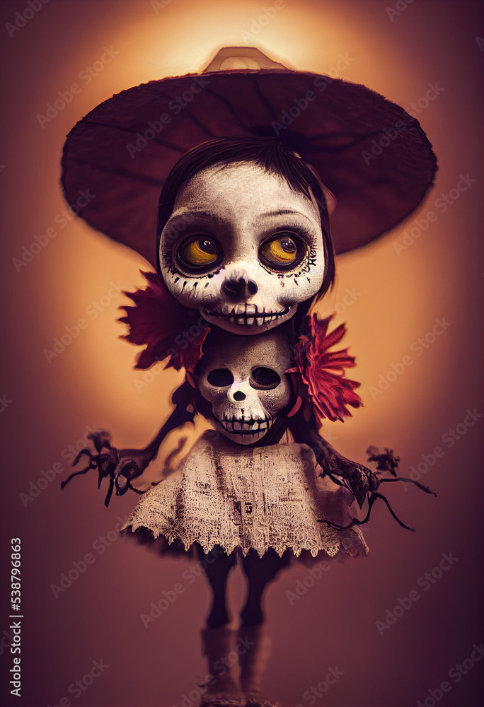Tim Burton Style Skeleton with flowers illustration. Mexican skull ...