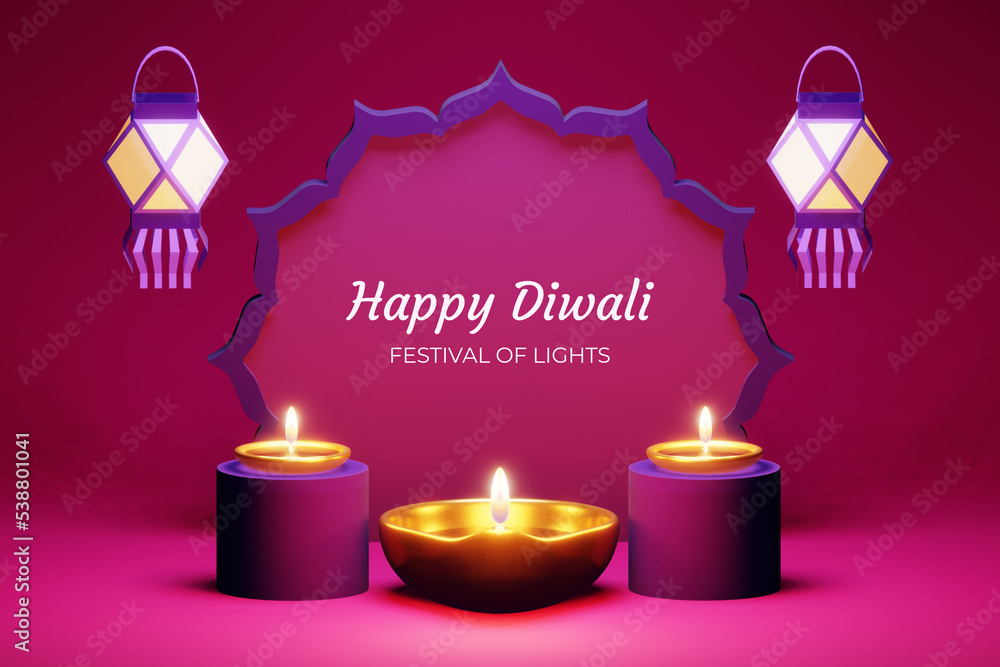 Burning Diya and akash kandil or Diwali lantern on Happy Diwali Holiday ...