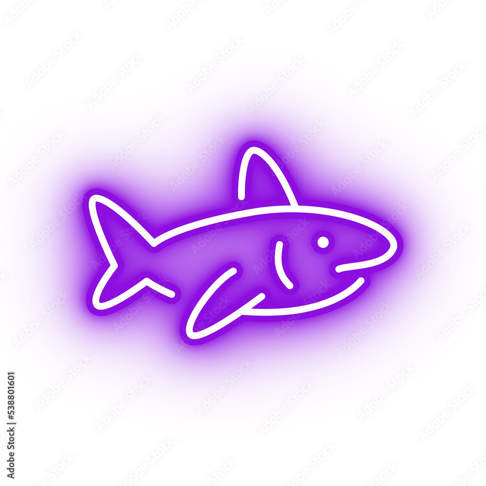 Neon purple shark icon, glowing great white shark icon on transparent ...