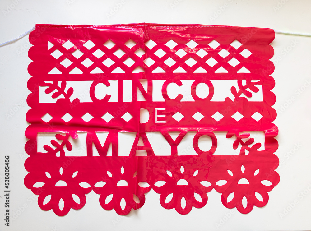 Day of the Dead, Papel Picado with the text "Cinco de mayo", red ...