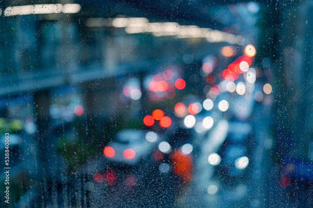 Rain on window with traffic jam view Stock Photo | Adobe Stock