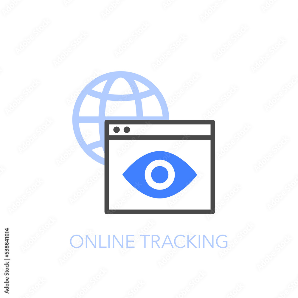Simple visualised online tracking icon symbol with a web browser and a ...