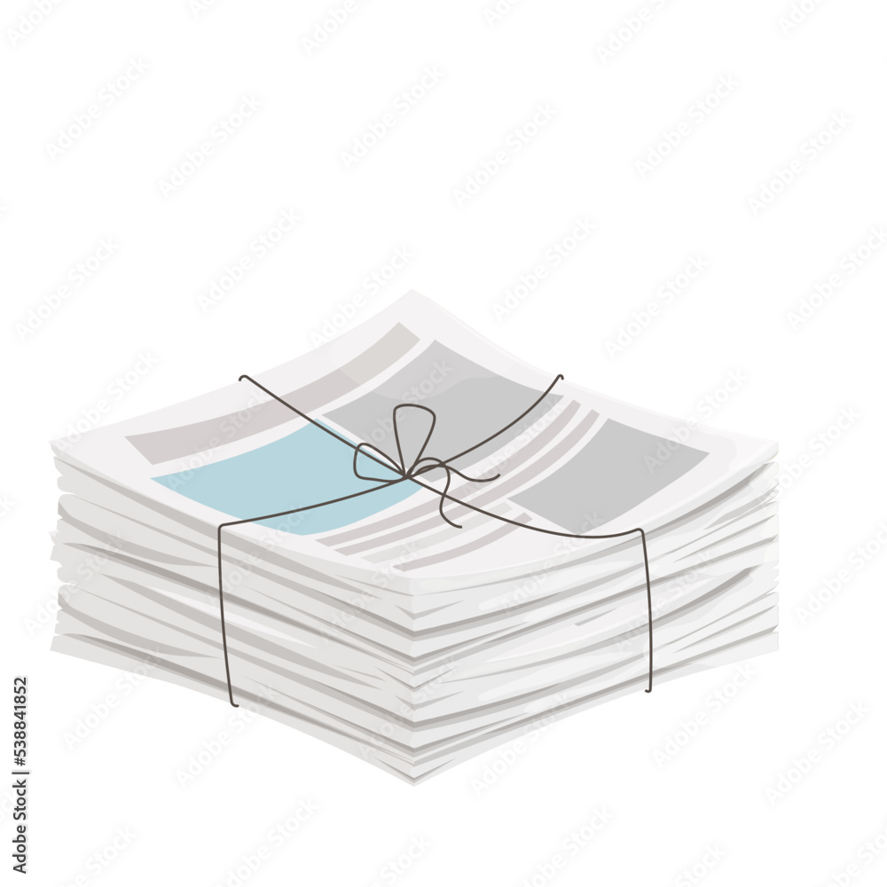 Newspaper pile, stack of magazine with rope in cartoon style isolated ...