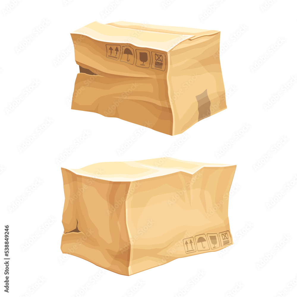 Crumpled Cardboard Box with Corrugated Sides as Packaging and Shipping ...