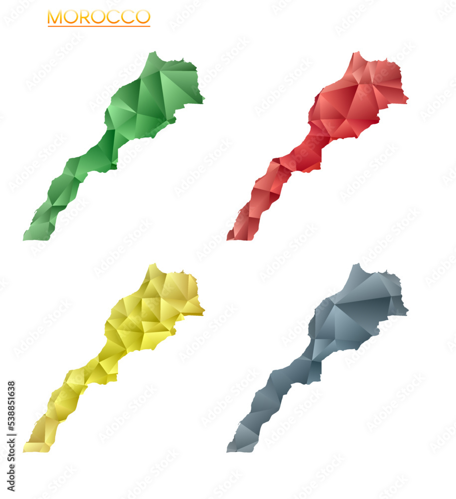 Set of vector polygonal maps of Morocco. Bright gradient map of country ...