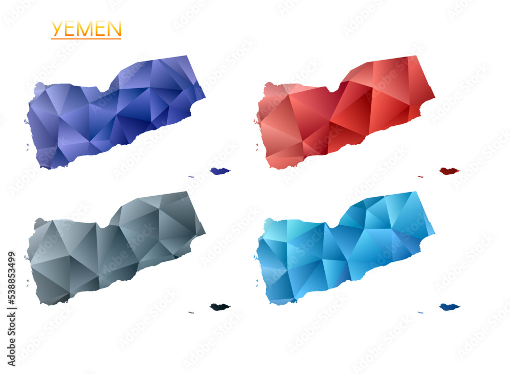 Set of vector polygonal maps of Yemen. Bright gradient map of country ...