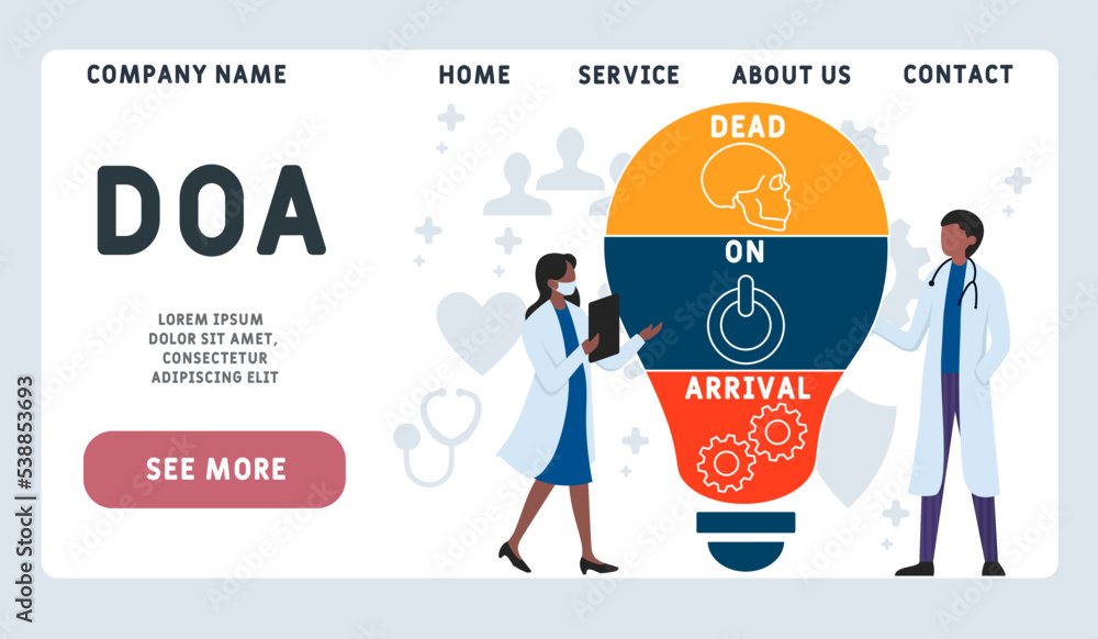 DOA - Dead On Arrival acronym. business concept background. vector ...