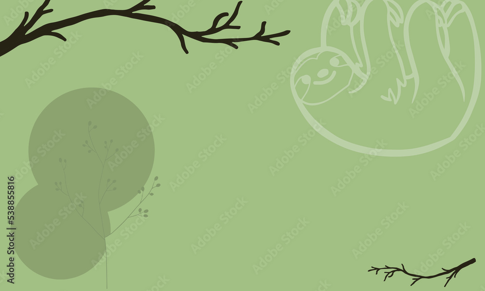 International Sloth Day Background with Silhouette of Sloth, Some Twigs ...