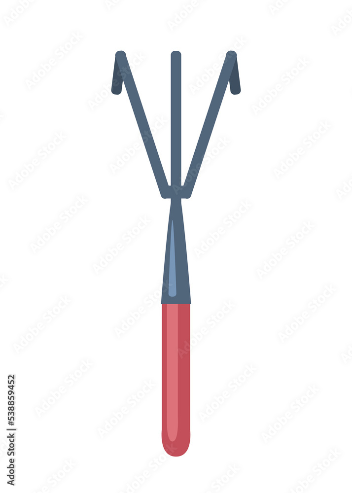 Garden red hand rake. Handy tool for soil preparation and planting ...