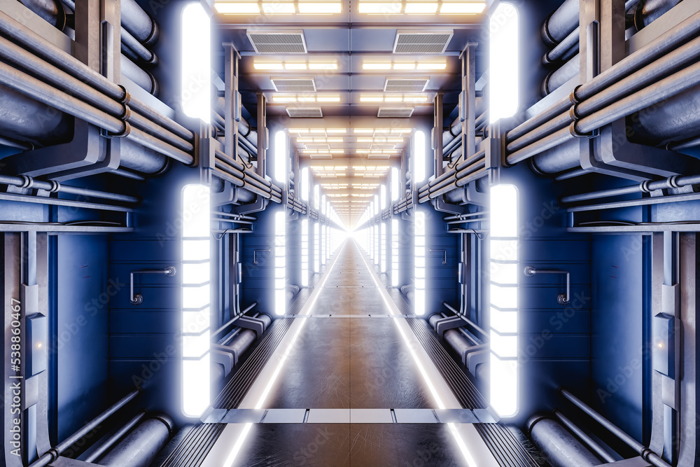 Background Science fiction interior. Sci-fi corridors. 3d rendering ...