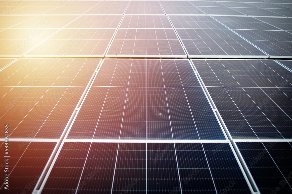 Top view of solar panel and photovoltaic cells used to convert sunbeams ...