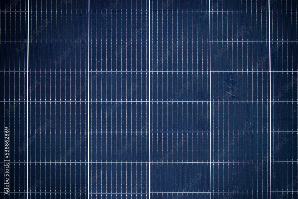 Top view of solar panel and photovoltaic cells used to convert sunbeams ...