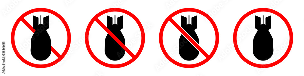 No bomb sign. Air bomb is forbidden. Prohibited sign of air bomb. Set ...