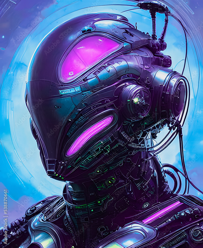 Artistic concept painting of a cyborg portrait, background illustration ...