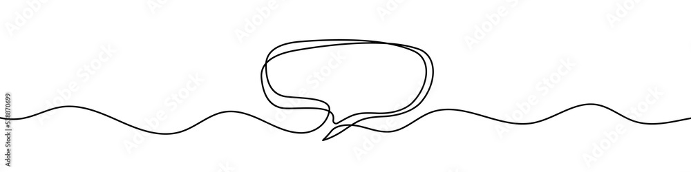 Continuous line drawing of speech bubble. One line drawing background ...