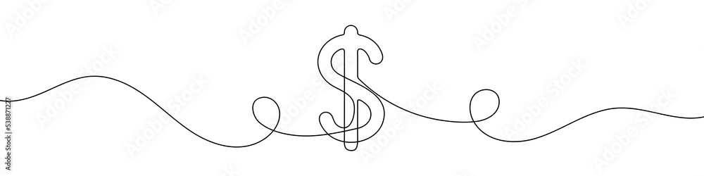 Linear background of dollar sign. One continuous line drawing of a ...