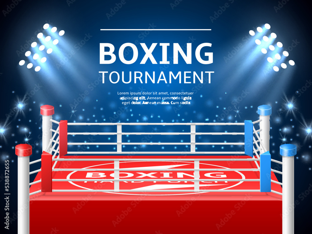 Boxing ring poster. Realistic battle stage, fighting arena, playground ...