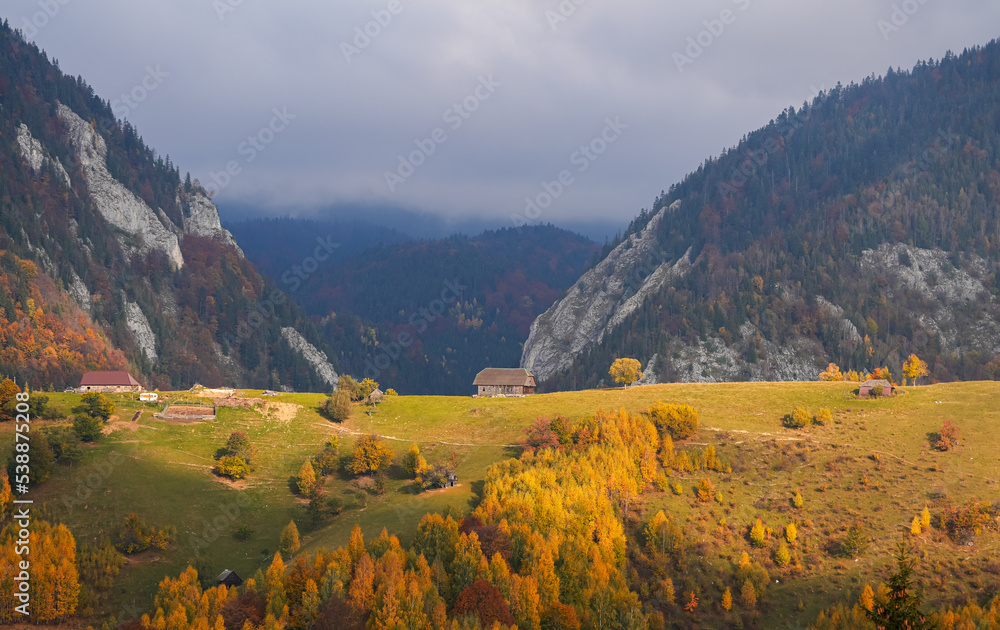 Autumn landscape in Romania. Beautiful sightseeing with the fall ...