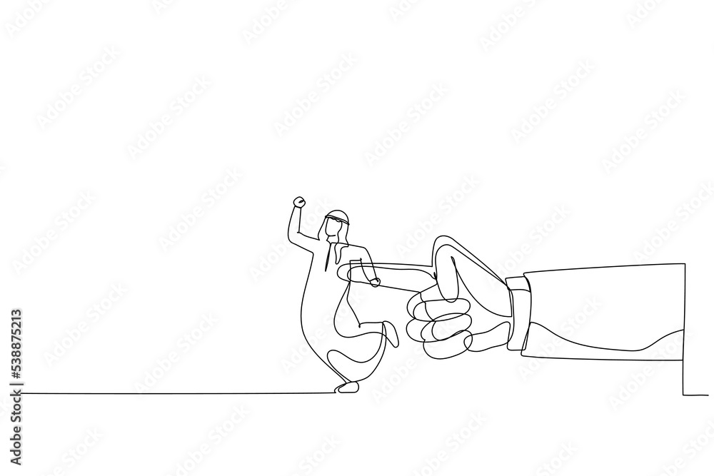 Cartoon of giant hand pushing arab man. Metaphor for giving the push at ...