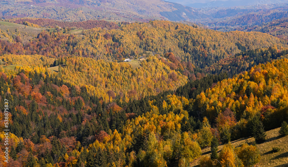 Autumn landscape in Romania. Beautiful sightseeing with the fall ...