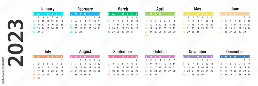 The template of the monthly calendar for 2023. Colorful diary planner ...