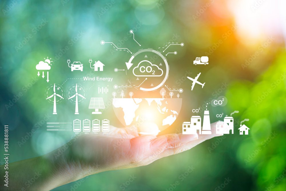 green energy concept help reduce global warming..Hand holding natural ...