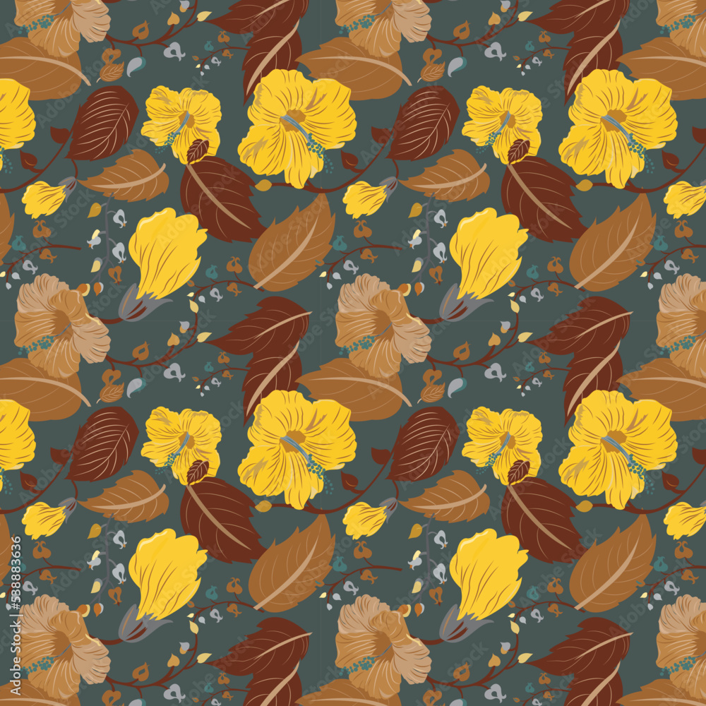Beautiful seamless pattern of camel, sun glow color hibiscus flower ...
