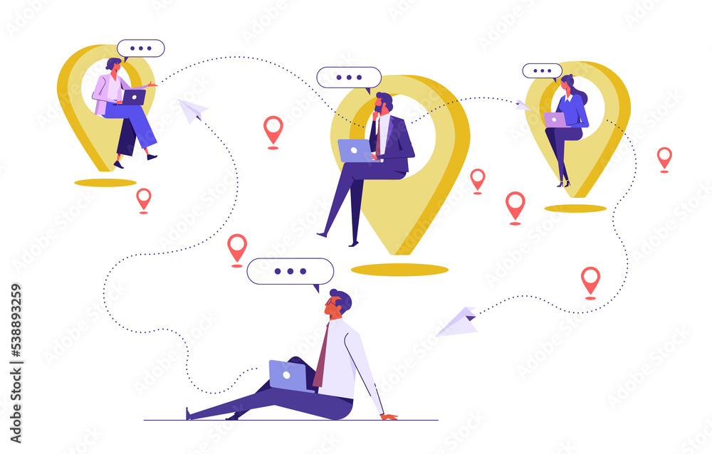People from all over the world, remote job or distance work concept ...