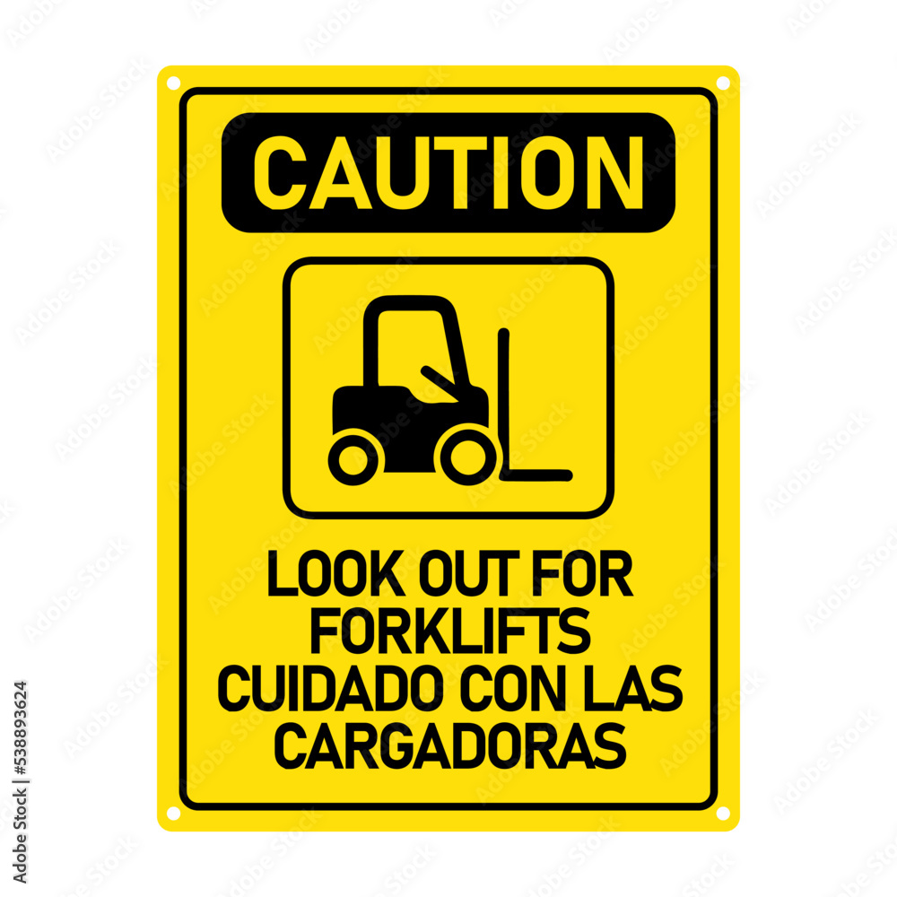 Caution Lock out for forklifts popular attention icon. yellow and black ...