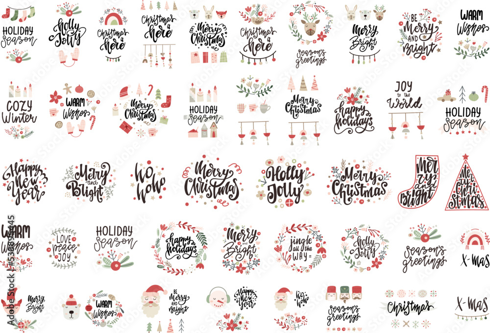 Set of Christmas Lettering Quotes and Sayings. Vector illustration ...