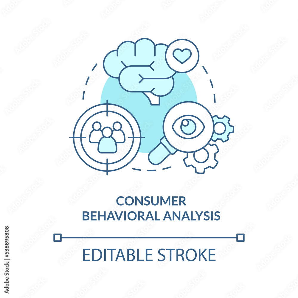 Consumer behavioral analysis turquoise concept icon. Psychological ...