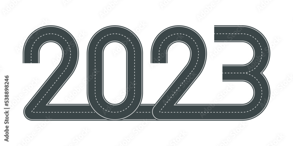 Vector illustration of 2023 shaped road with white markings isolated on ...
