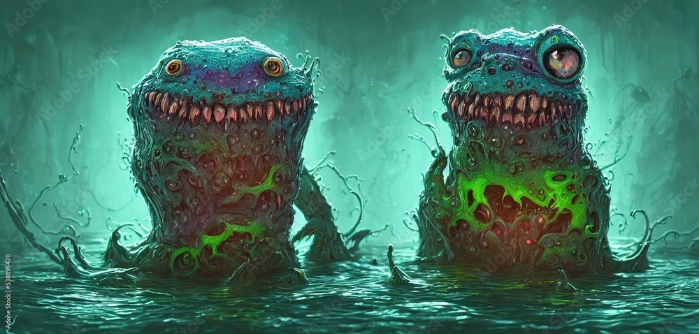 Scary little mud monsters from the sewers. Toothy creatures made of mud ...