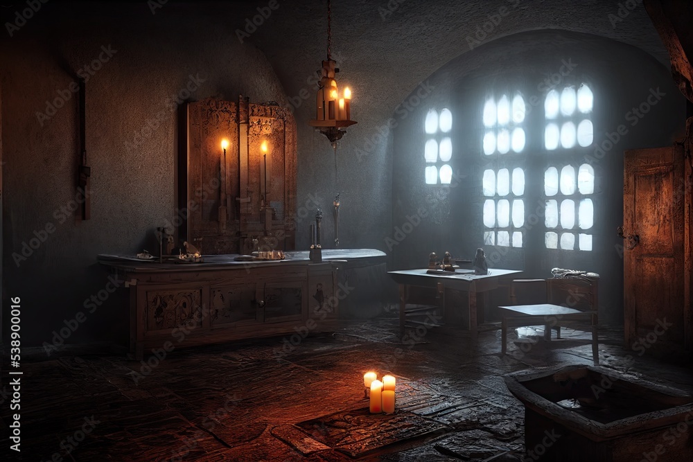 Inquisition room of a Transylvanian vampire castle from Victorian times ...