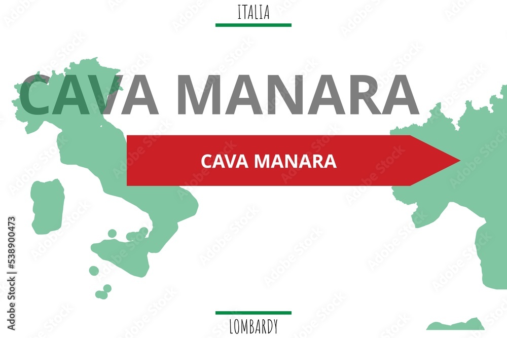 Cava Manara: Illustration mit dem Namen der italienischen Stadt Cava ...