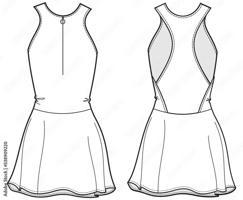 womens racerback tennis golf dress fashion flat sketch vector ...