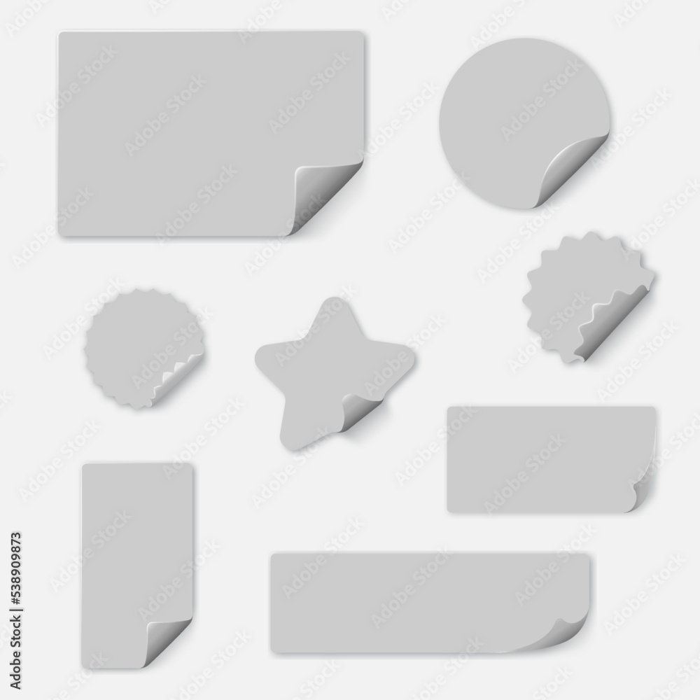 Realistic paper stickers. White adhesive round and rectangular price ...