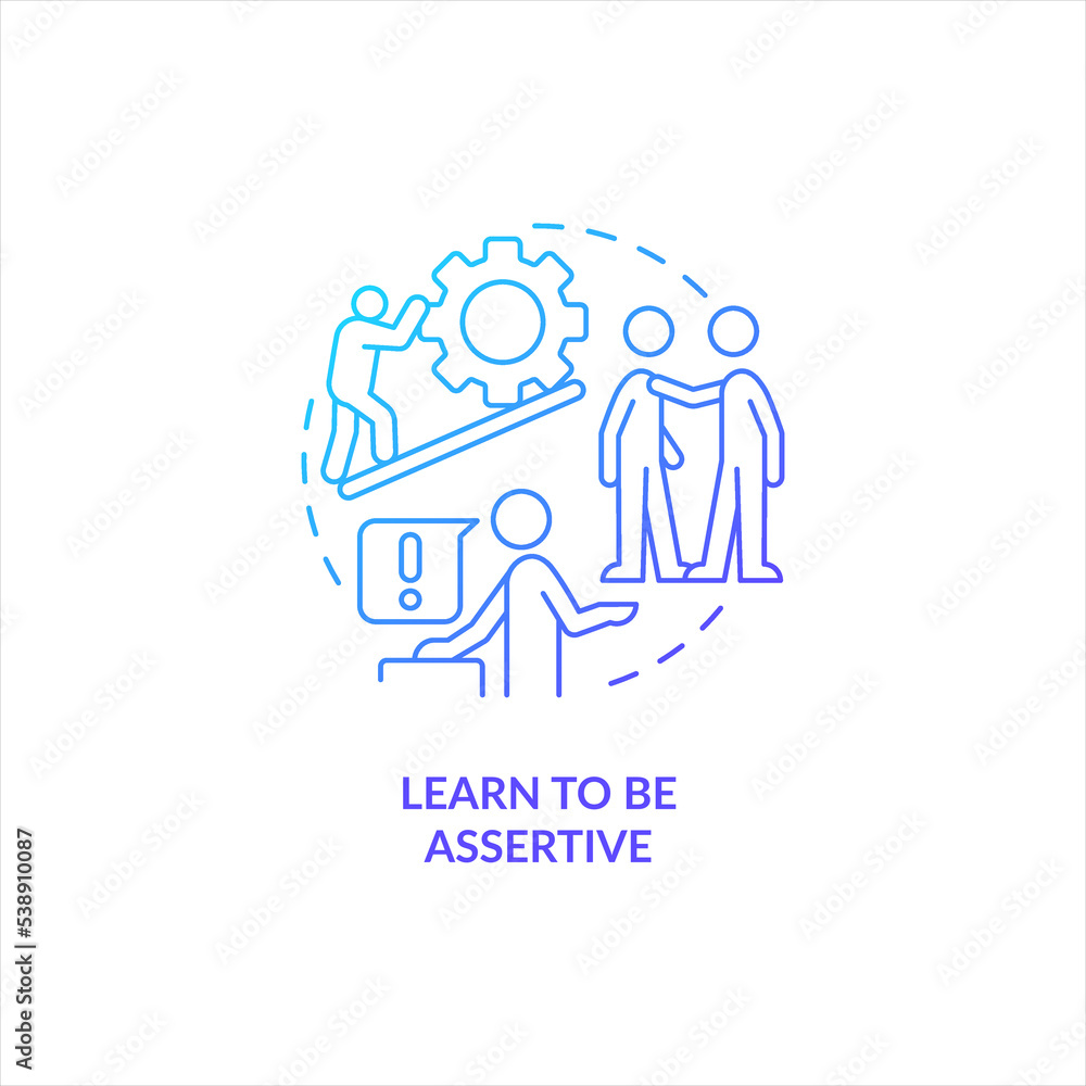 Learn to be assertive blue gradient concept icon. Respectful ...