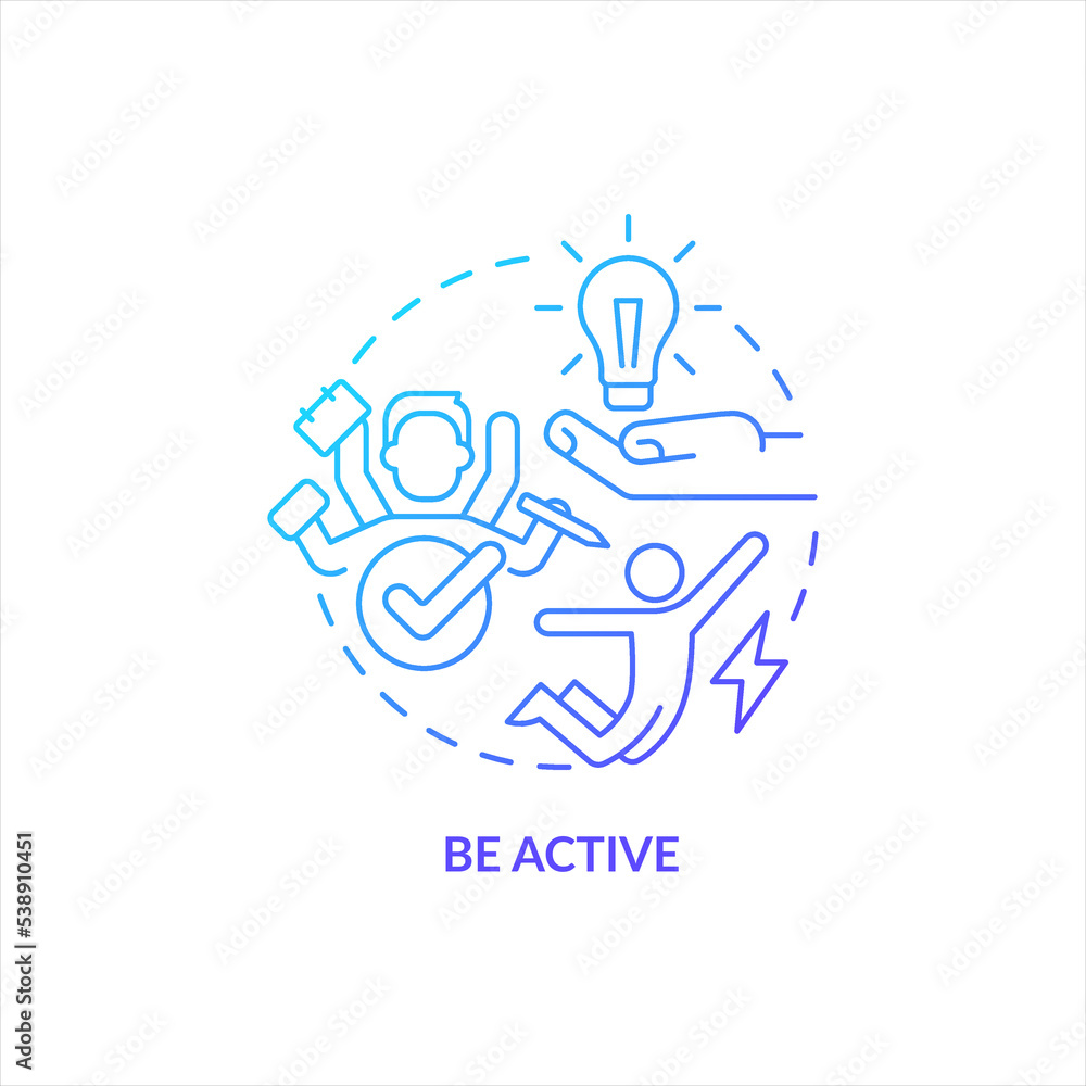 Be active blue gradient concept icon. Participation in projects. Boost ...